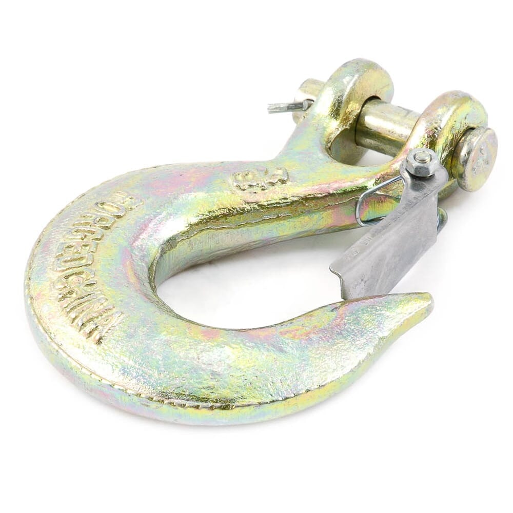Clevis Slip Hook, Grade 70 (G70), Yellow Zinc, 3/8 in with Latch
