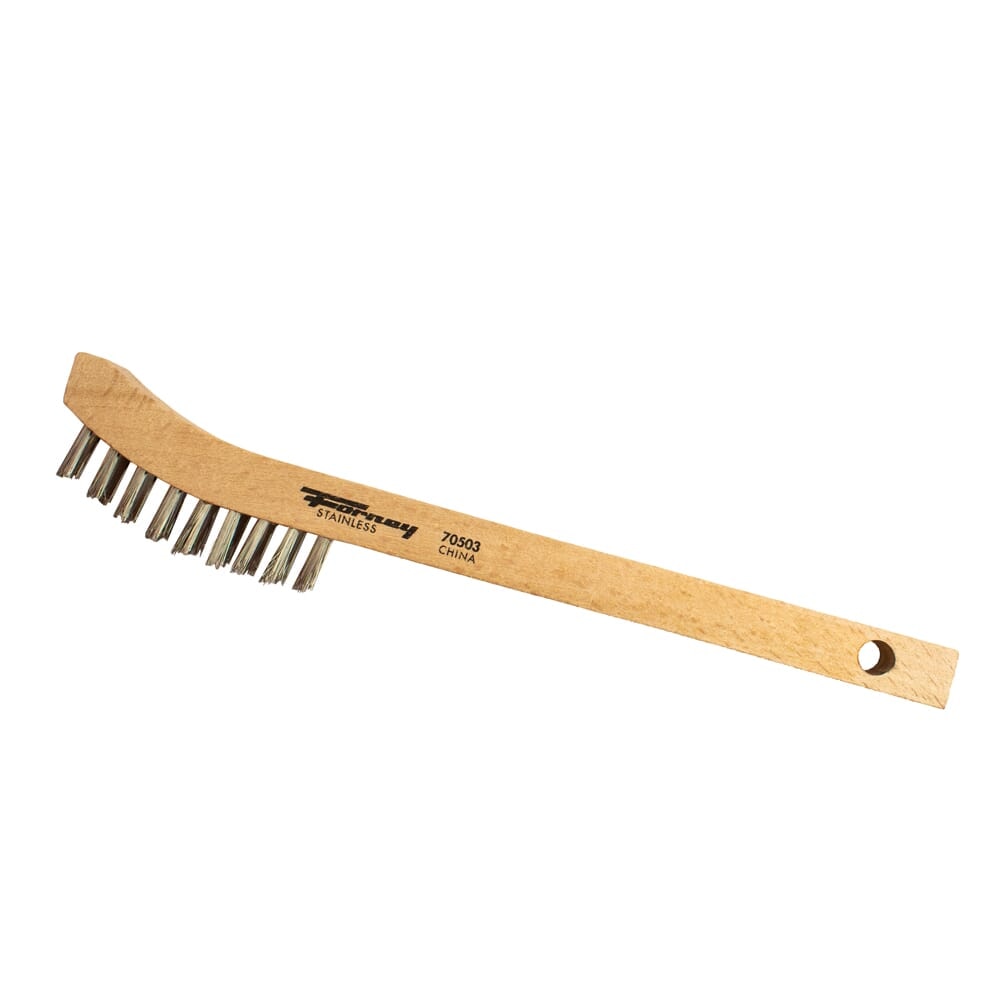 Scratch Brush with Curved Handle, Stainless, 2 x 9 Rows