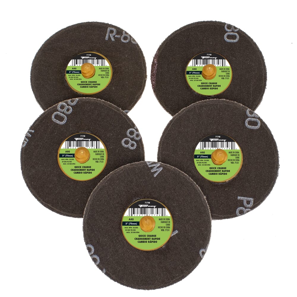 Quick Change Sanding Disc, 80 Grit, 3 in (5-pack of Forney 71748)