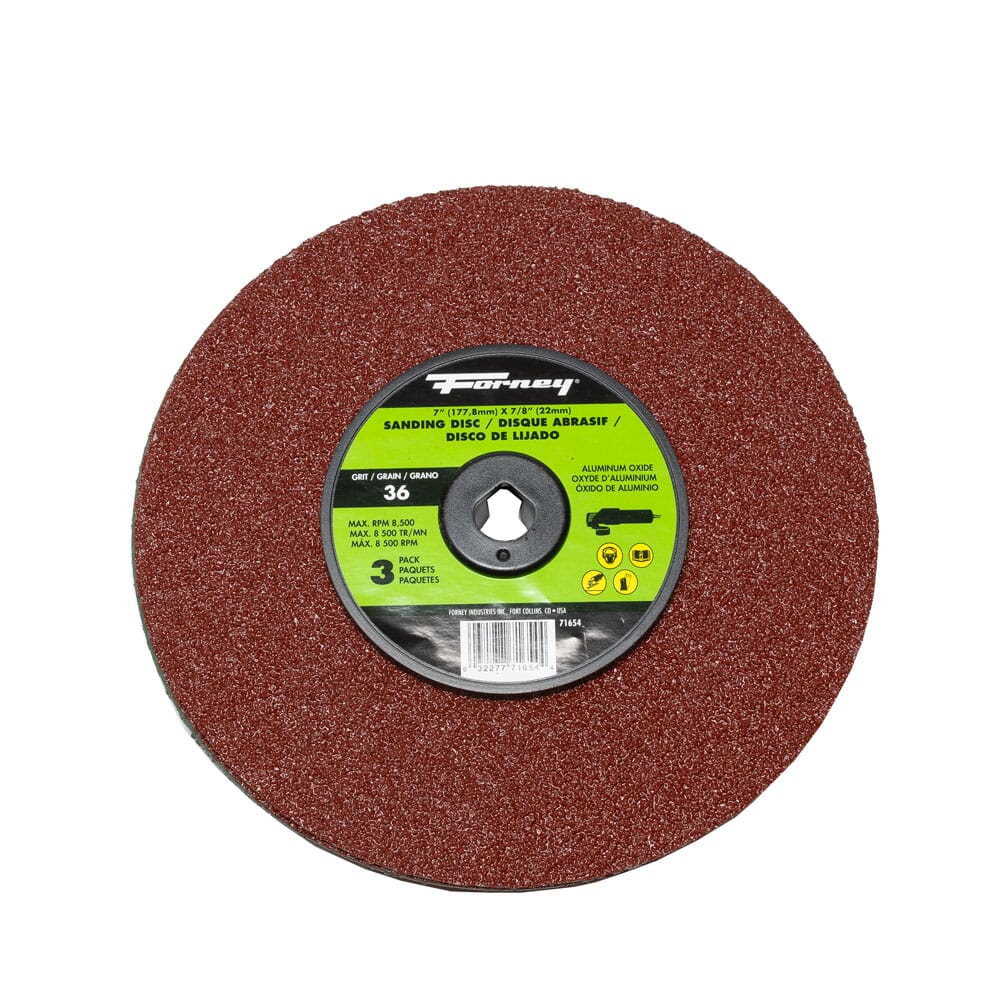 Resin Fibre Sanding Disc, Aluminum Oxide, 7 in x 7/8 in Arbor, 36 Grit