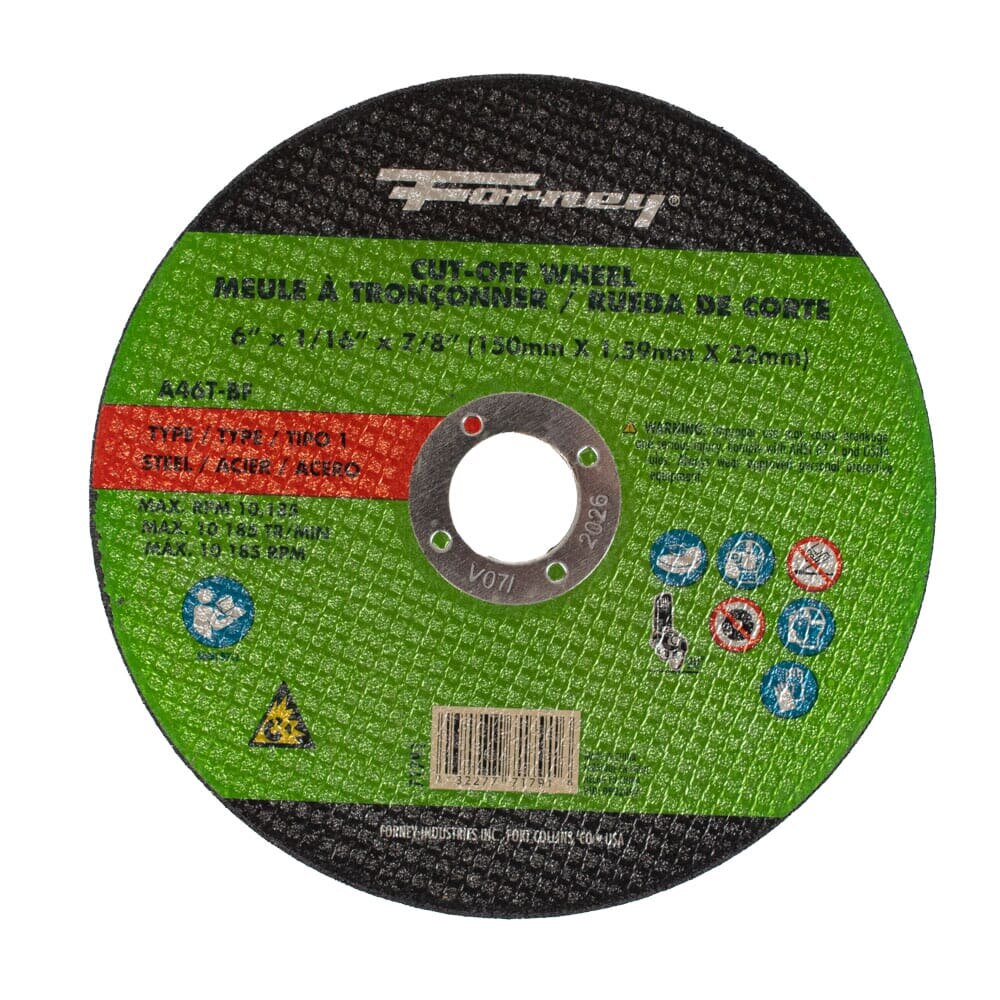 Cut-Off Wheel, Metal, Type 1 (Flat), 6 in x 1/16 in x 7/8 in