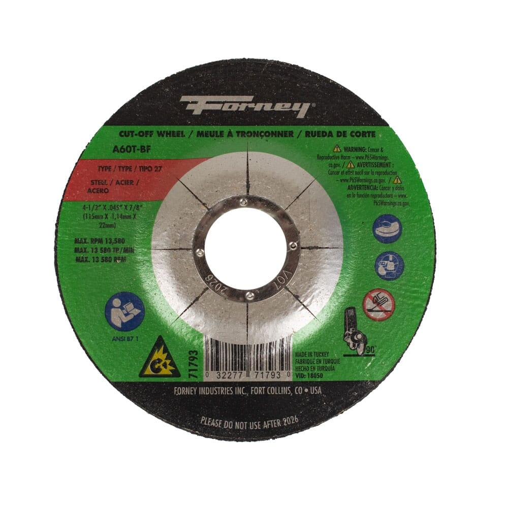Cut-Off Wheel, Metal, Type 27 (Depressed Center), 4-1/2 in x .045 in x ...