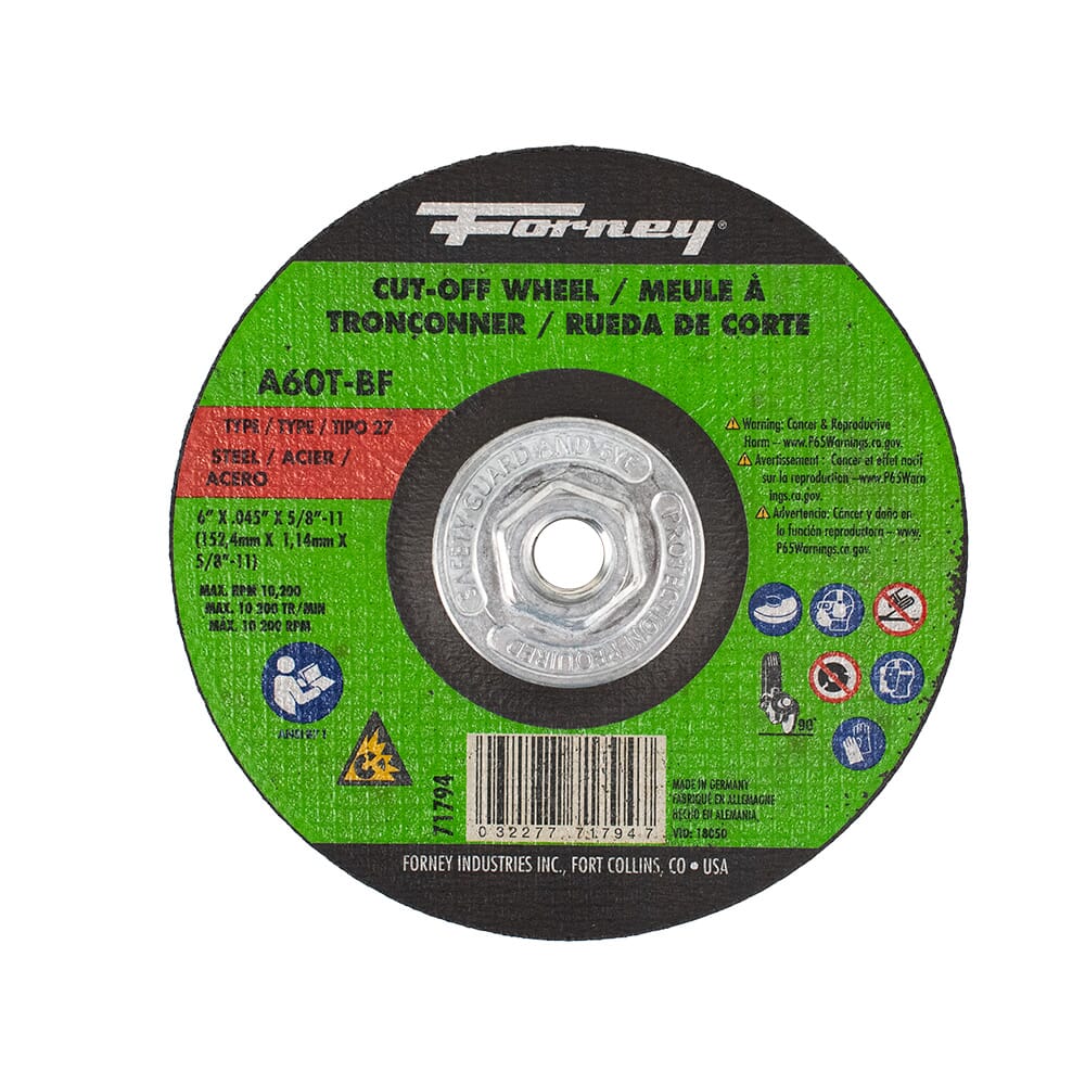 Cut-Off Wheel, Metal Type 27, 6 in x .045 in x 5/8 in-11