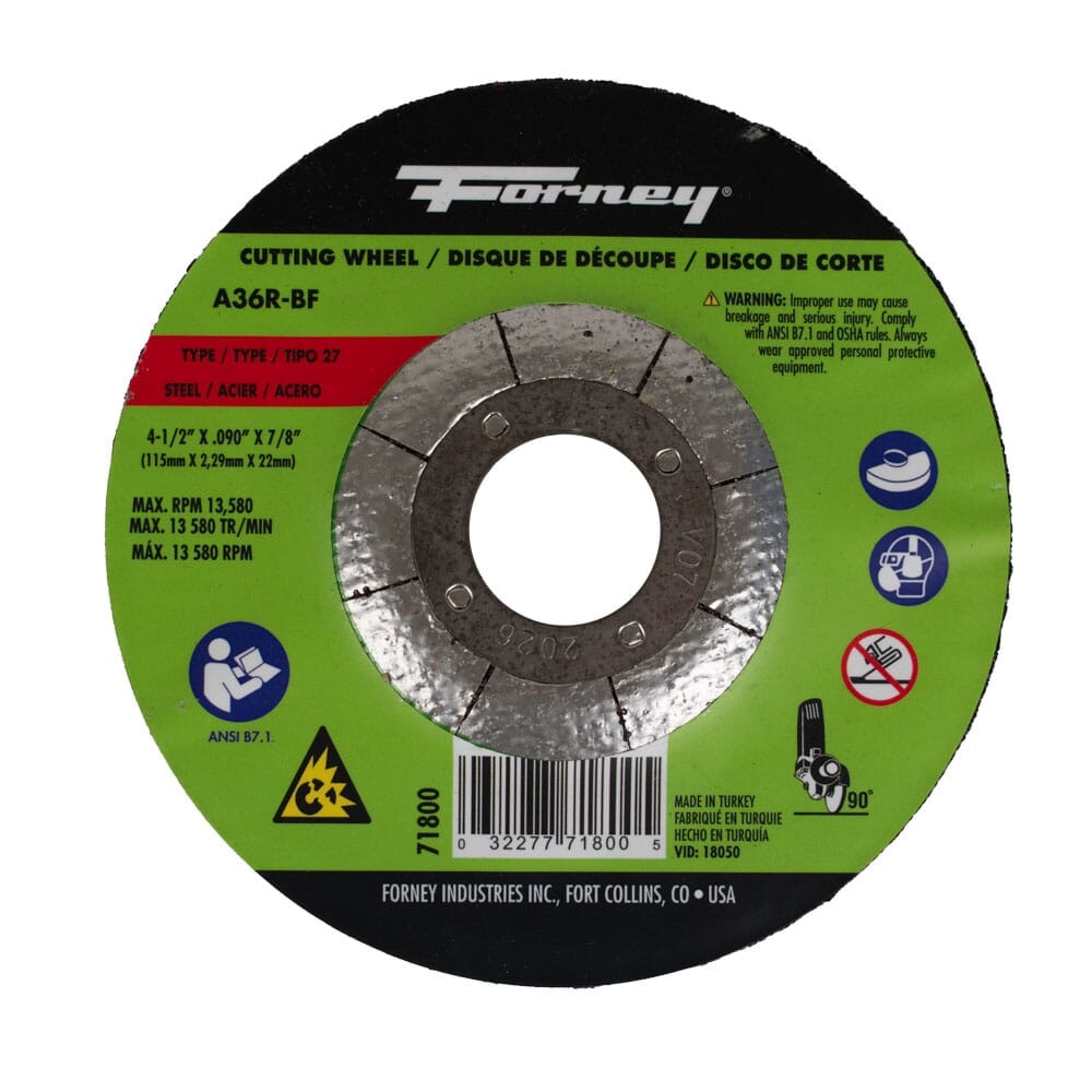 Cut-Off Wheel, Metal, Type 27 (Depressed Center), 4-1/2 in x .090 in x ...
