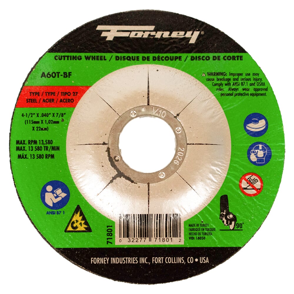 Cut-Off Wheel, Metal, Type 27 (Depressed Center), 4-1/2 in x .040 in x ...