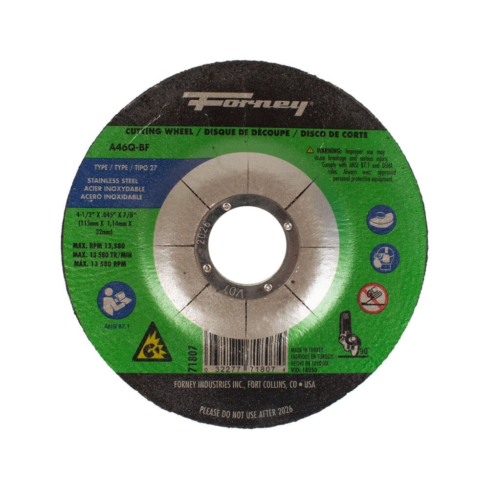 Cut-Off Wheel, Stainless Steel, Type 27 (Depressed Center), 4-1/2 in x ...