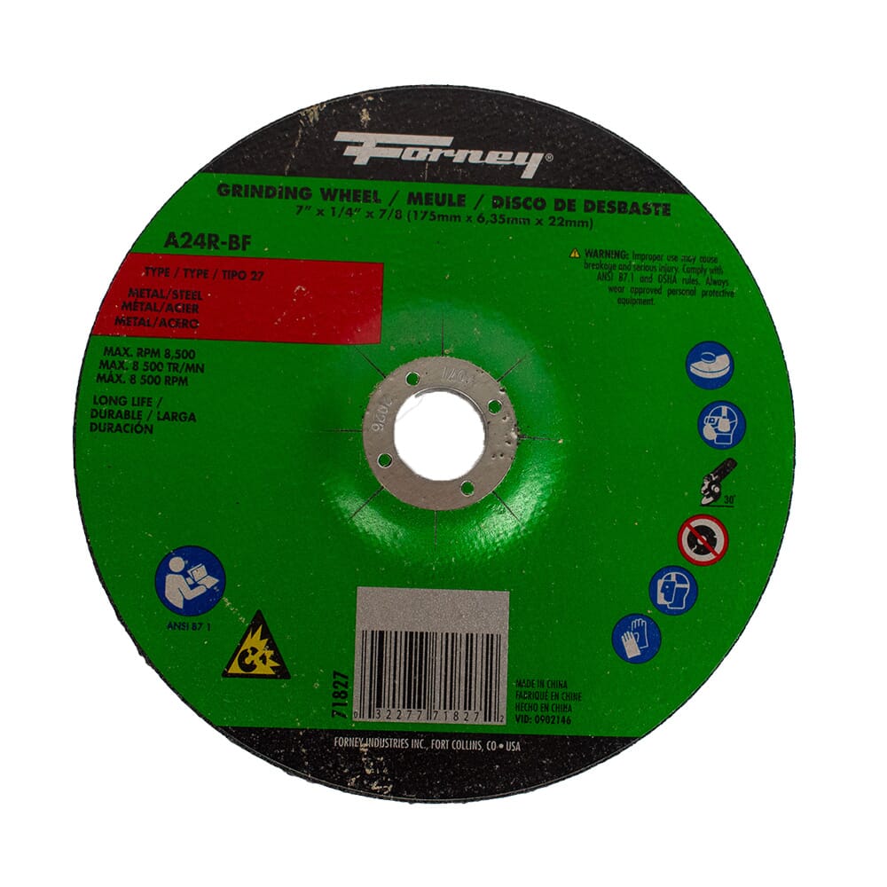 Grinding Wheel, Metal, Type 27, 7 in x 1/4 in x 7/8 in
