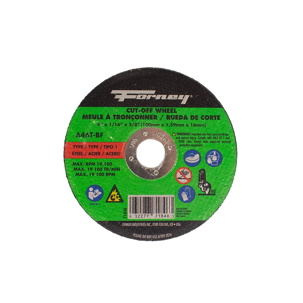 Cut-Off Wheel, Metal, Type 1 (Flat), 4 in x 1/16 in x 5/8