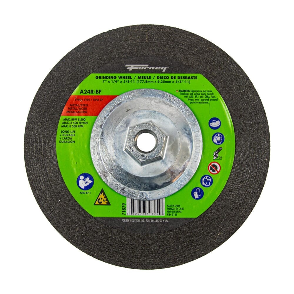 Grinding Wheel, Metal, Type 27 (Depressed Center), 7 in x 1/4 in x 5/8 ...