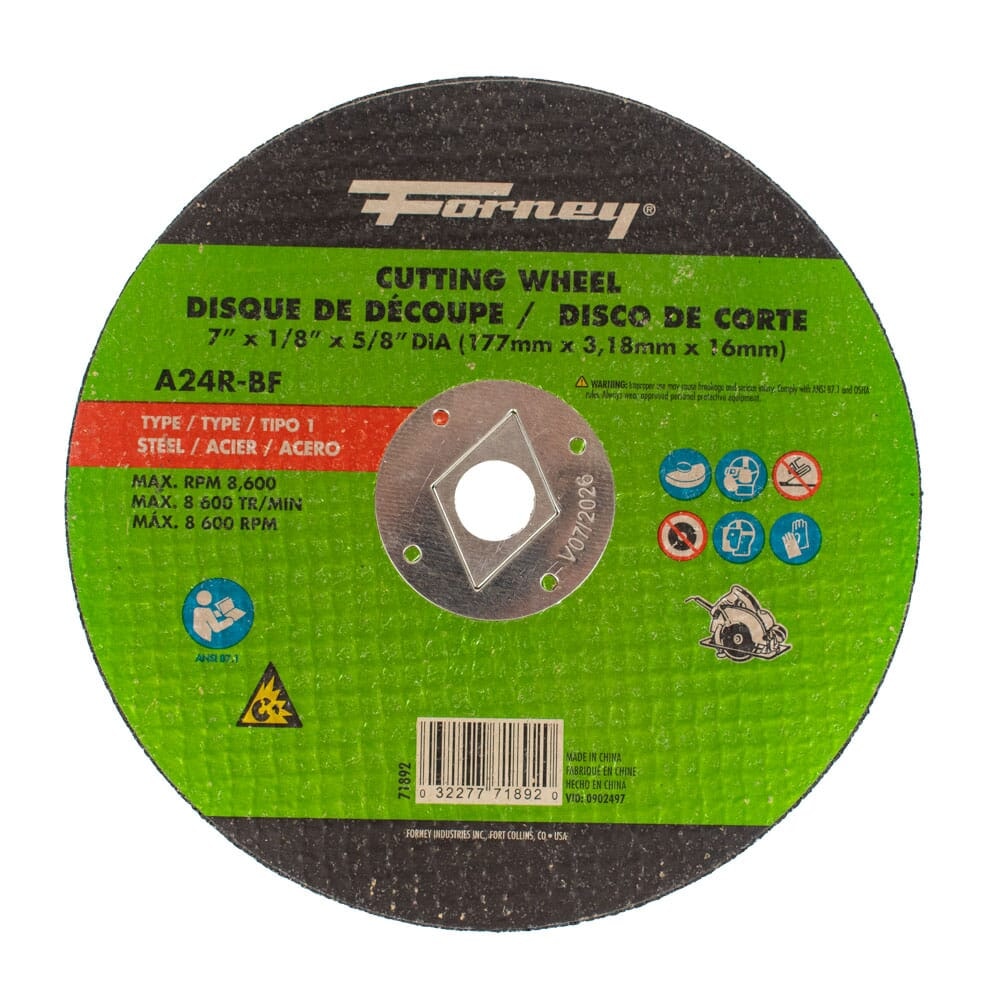 Cut-Off Wheel, Metal, Type 1 (Flat), 7 in x 1/8 in x 5/8 in