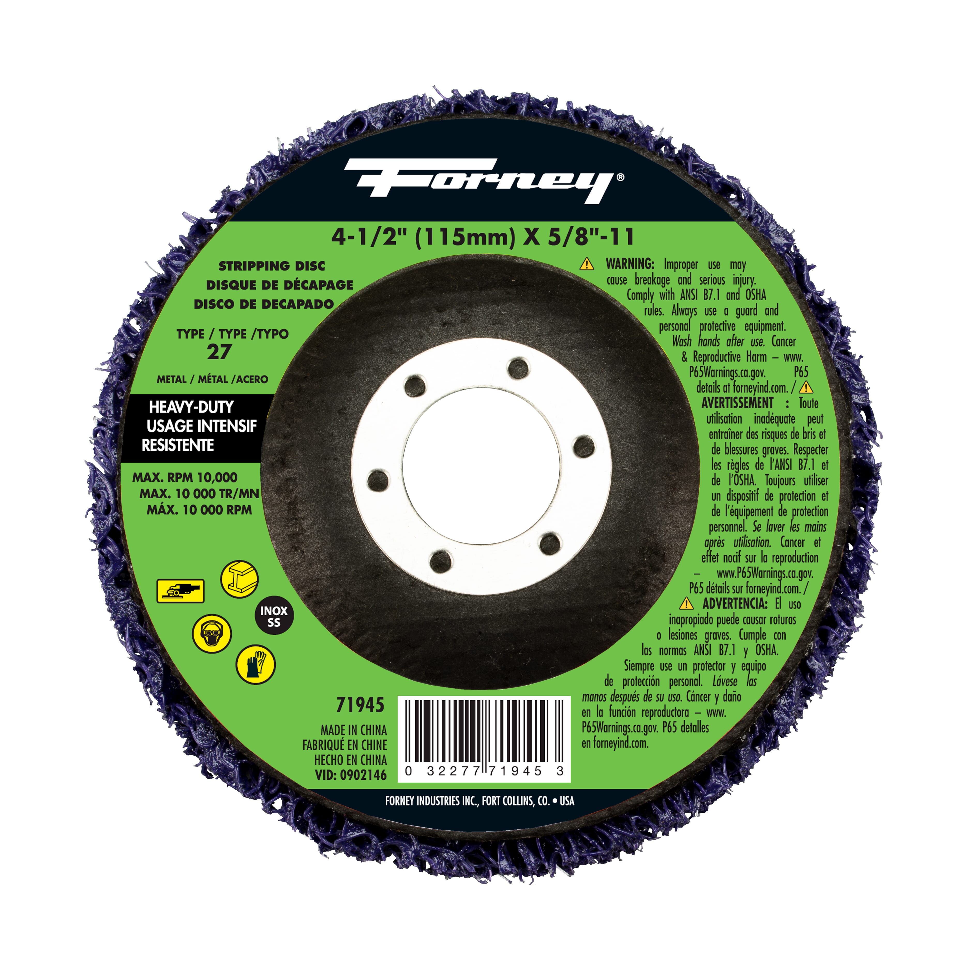 Strip and Finish Disc, Heavy-Duty, 4-1/2 in x 7/8 in Type 27