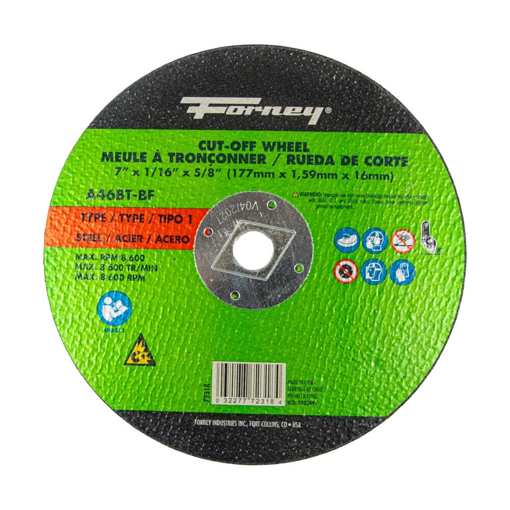 Cutting Wheel, Metal, Type 1 (Flat), 7 in x 1/16 in x 5/8 in