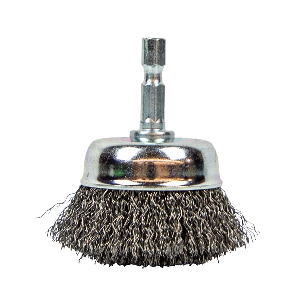 Cup Brush, Crimped, 2 in x .012 in x 1/4 in Hex Shank