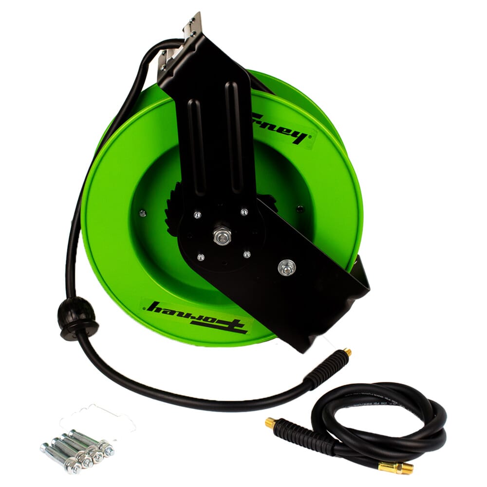 Steel Auto-Retractable Air Hose Reel with 3/8 in X 50 ft Hybrid Air Hose